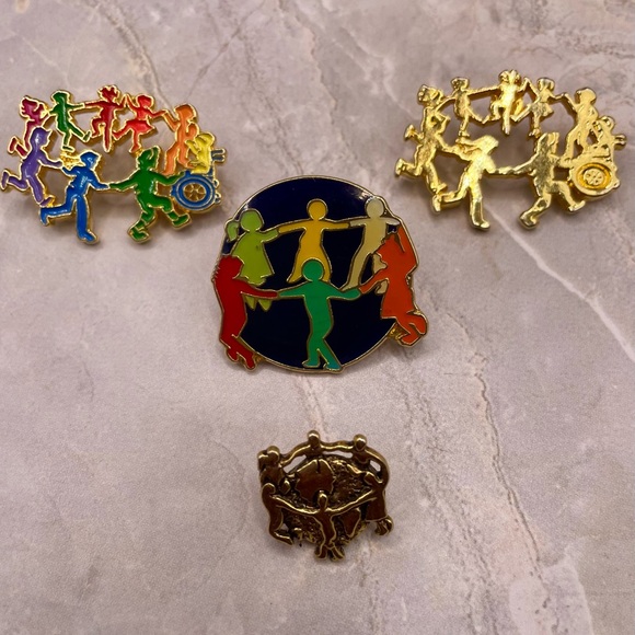 Jewelry | 4 Tack Pins Circle Of Children Friends Dancing Holding Hands ...